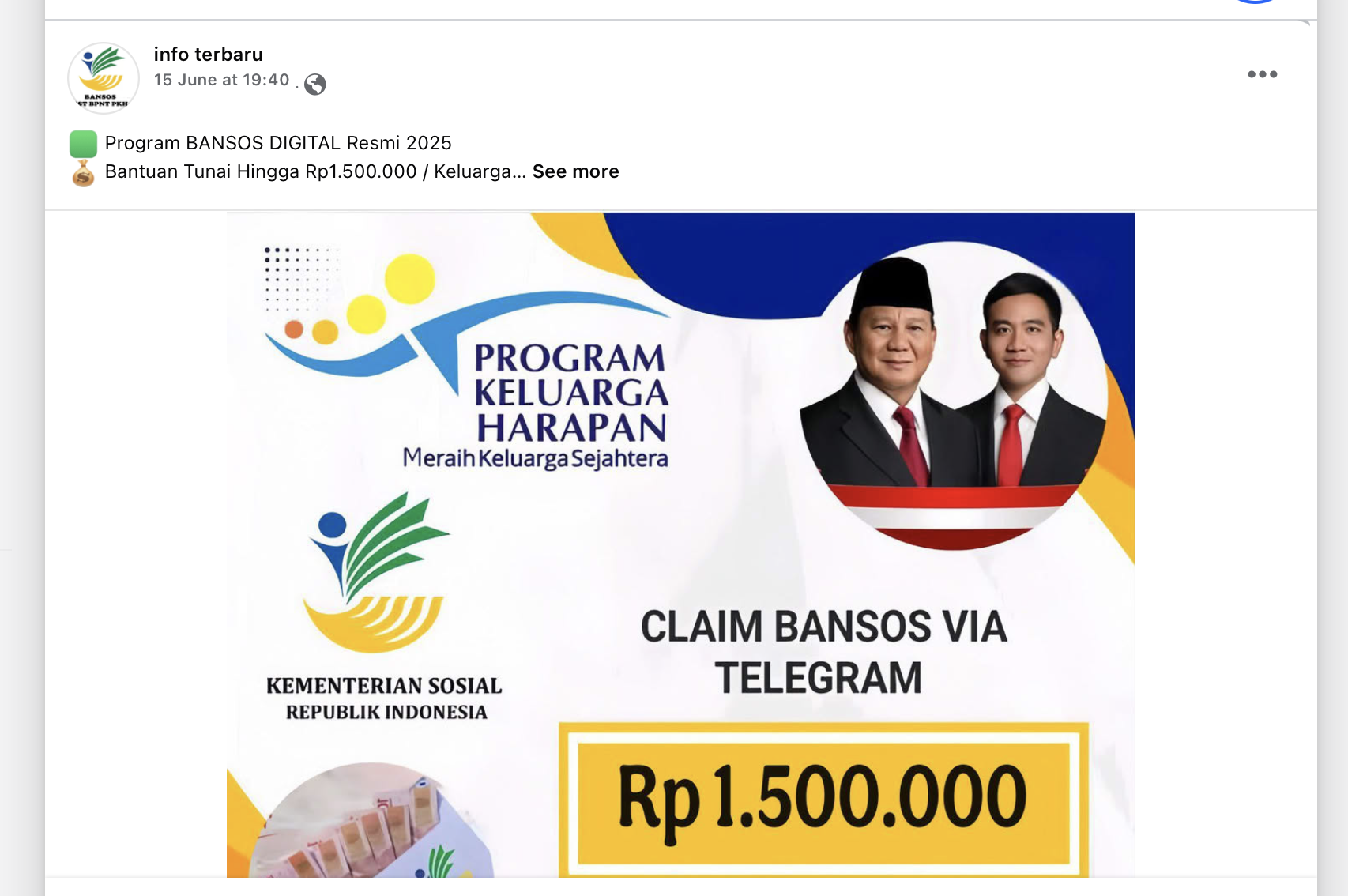 (CEK FAKTA) : Informasi Bansos Digital Rp 1,5 Juta atas Nama Kemensos ...